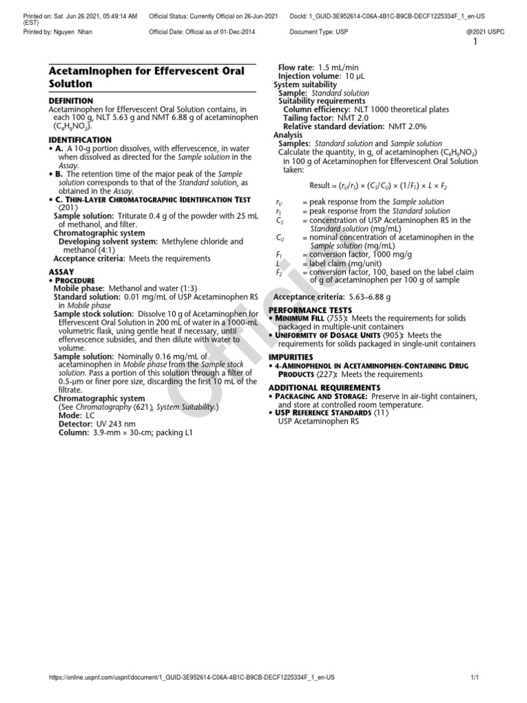 Acetaminophen For Effervescent Oral Solution | PDF | Chromatography ...