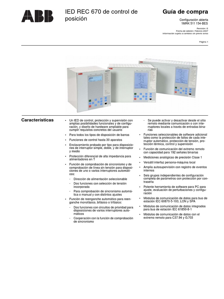1MRK511154-BES E Es Guia de Compra IED REC 670 de Control de Posicion ...