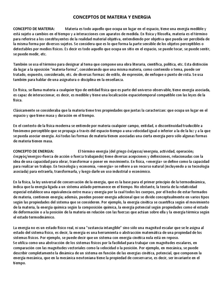 Conceptos de Materia y Energia | PDF | Termodinámica | Energía renovable