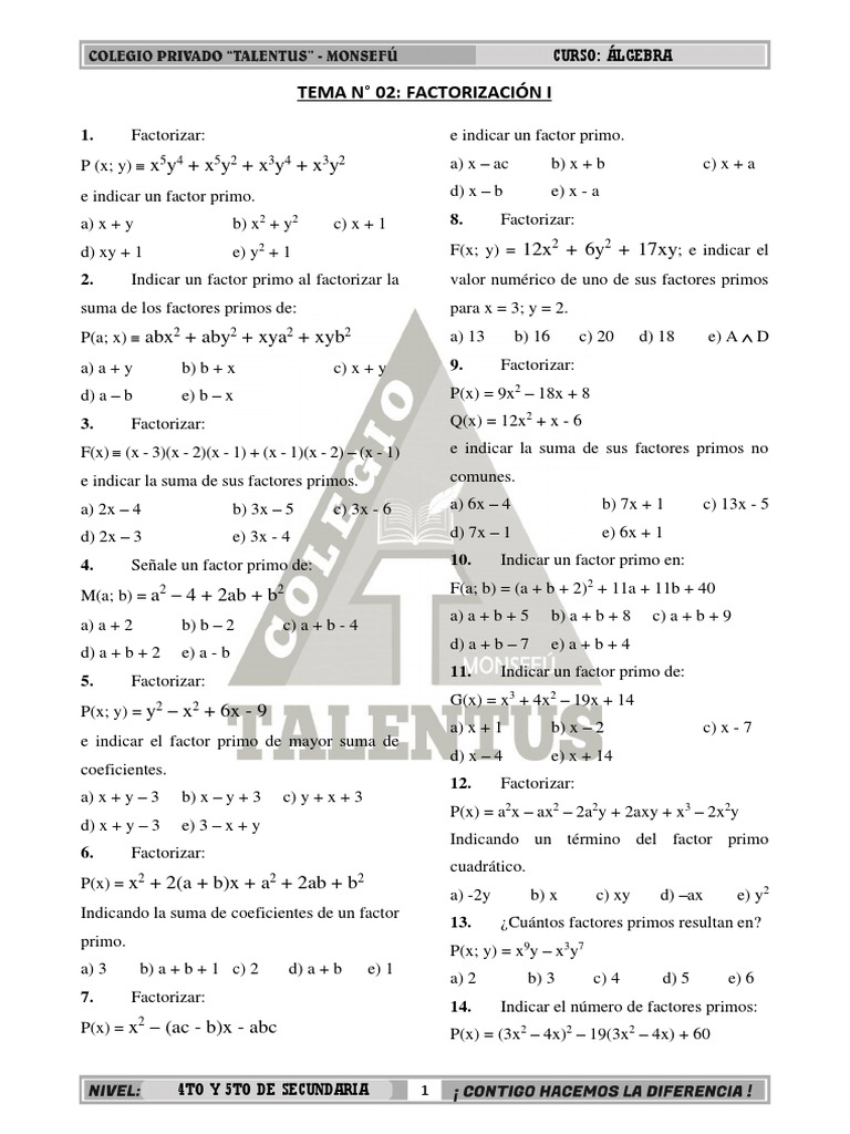 Álgebra 4 y 5 Sec | PDF | Factorización | Álgebra