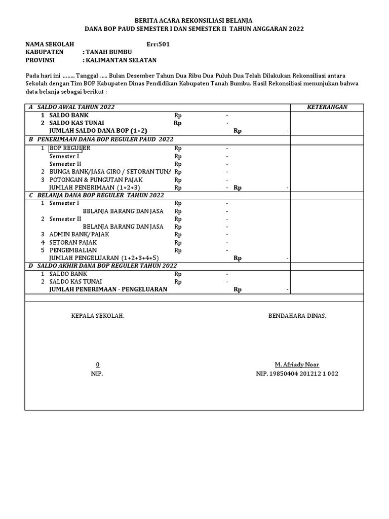 Format Rekon Bop Pusat | PDF