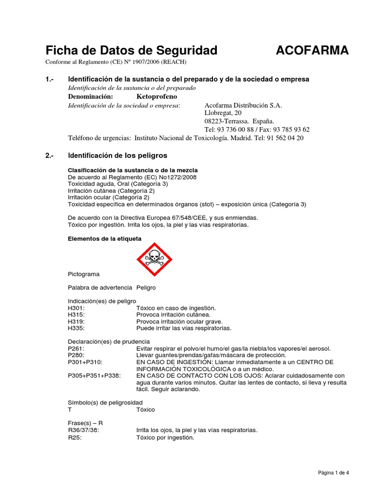 Ficha de Seguridad Ketoprofeno | PDF | Agua | Toxicidad