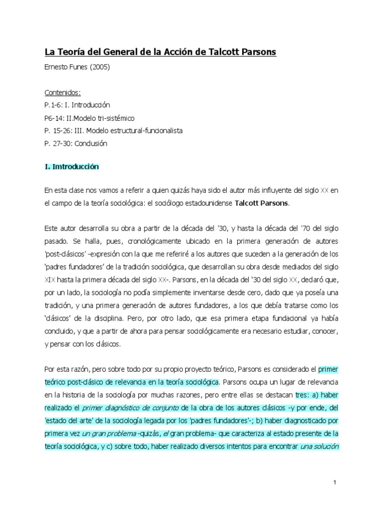 Clase Sobre Talcott Parsons Version Orig | PDF | Sociología | Teoría
