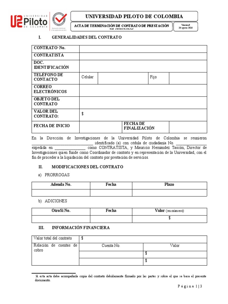 Formato Acta de Terminación OPS | PDF