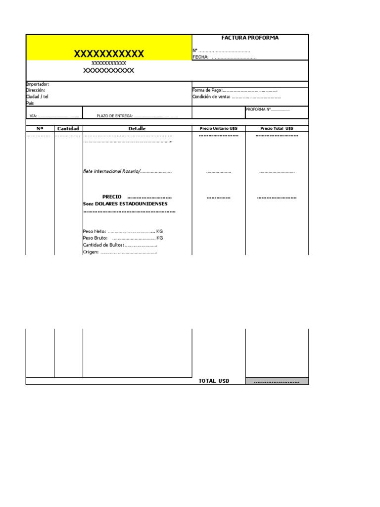 FACTURA PROFORMA en Blanco | PDF