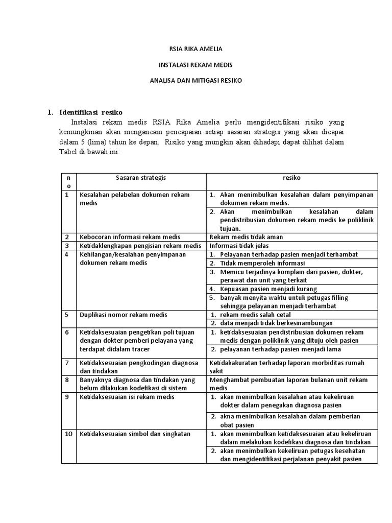 Manajemen Resiko Rekam Medis | PDF