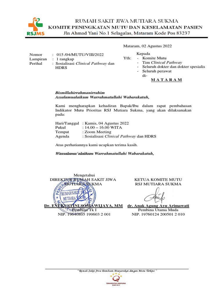 Undangan Sosialisasi CP Dan HDRS Zoom TTD Direktur | PDF