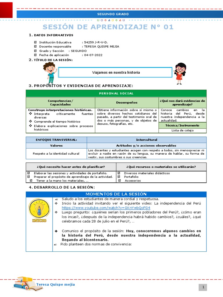 Parte 1 - Sesiones de Aprendizaje - Experiencia de Aprendizaje V | PDF | Aprendizaje | Maestros