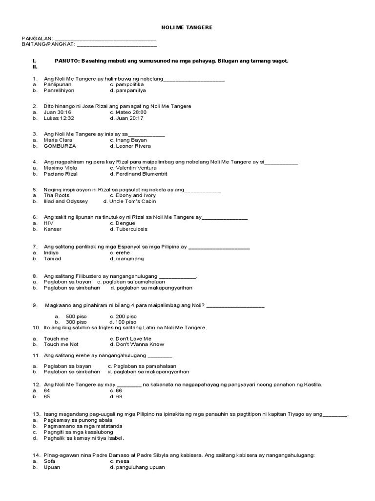 4th Quarter Summative Test Noli Pdf