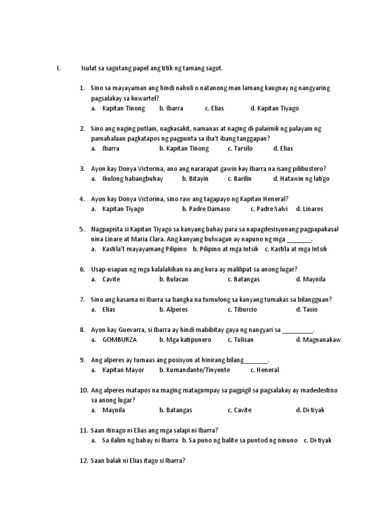 Dokumen - Tips - Filipino Noli Exam | PDF