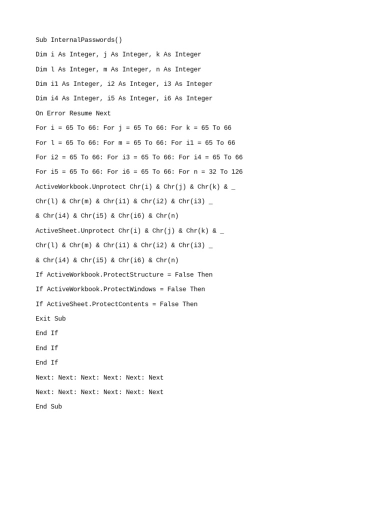 Sub InternalPasswords() | PDF