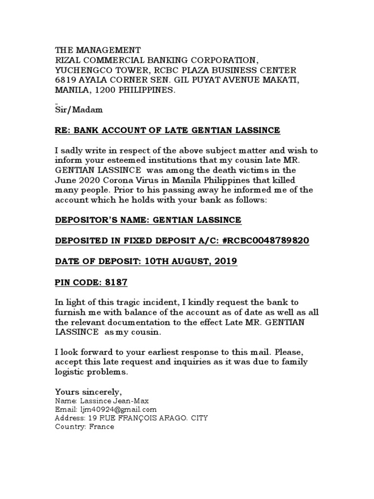 Application Letter RCBC | PDF