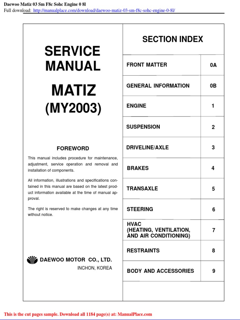 Daewoo Matiz 03 SM f8c Sohc Engine 0 8l | PDF | Distributor | Internal Combustion Engine