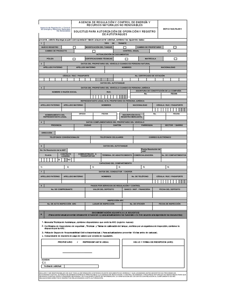 Solicitud de Registro de Autotanque | PDF