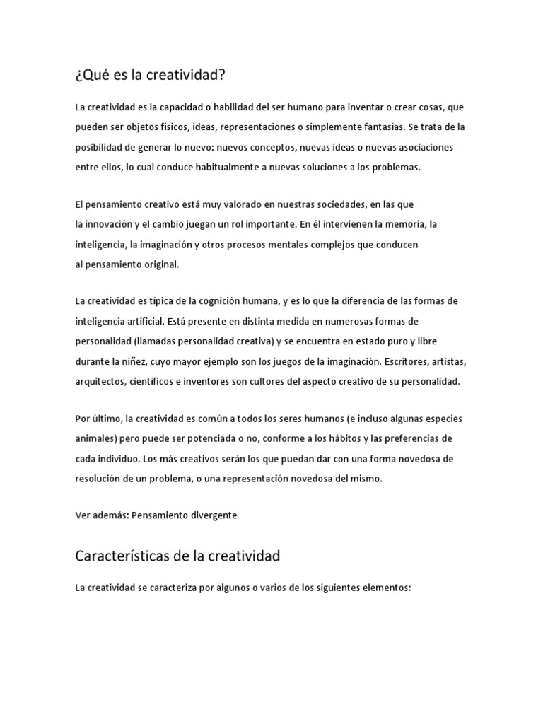 Que Es La Creatividad | PDF | Creatividad | Pensamiento