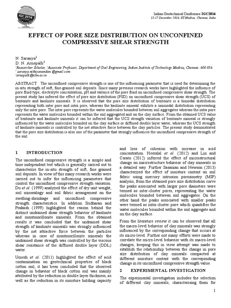 Effect of Pore Size Distribution On Unconfined Compressive Shear Strength | PDF | Clay | Soil