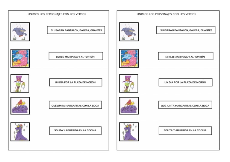 Unir Con Flechas Versos y Personajes Limericks ZOO LOCO ACTIVIDAD | PDF