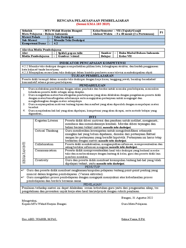 Format RPP TP 2022-2023 9-10 | PDF