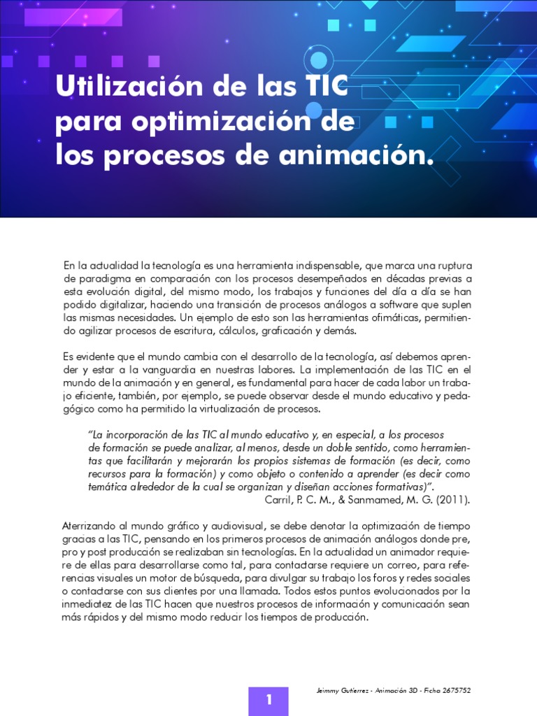 Informe TIC para mejora de los process en la animación | PDF ...