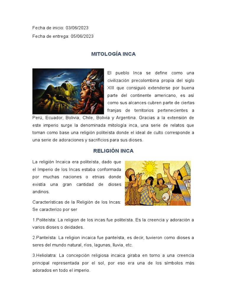 Mitologìa Inca (1) | PDF | Imperio Inca | Creencia religiosa y doctrina