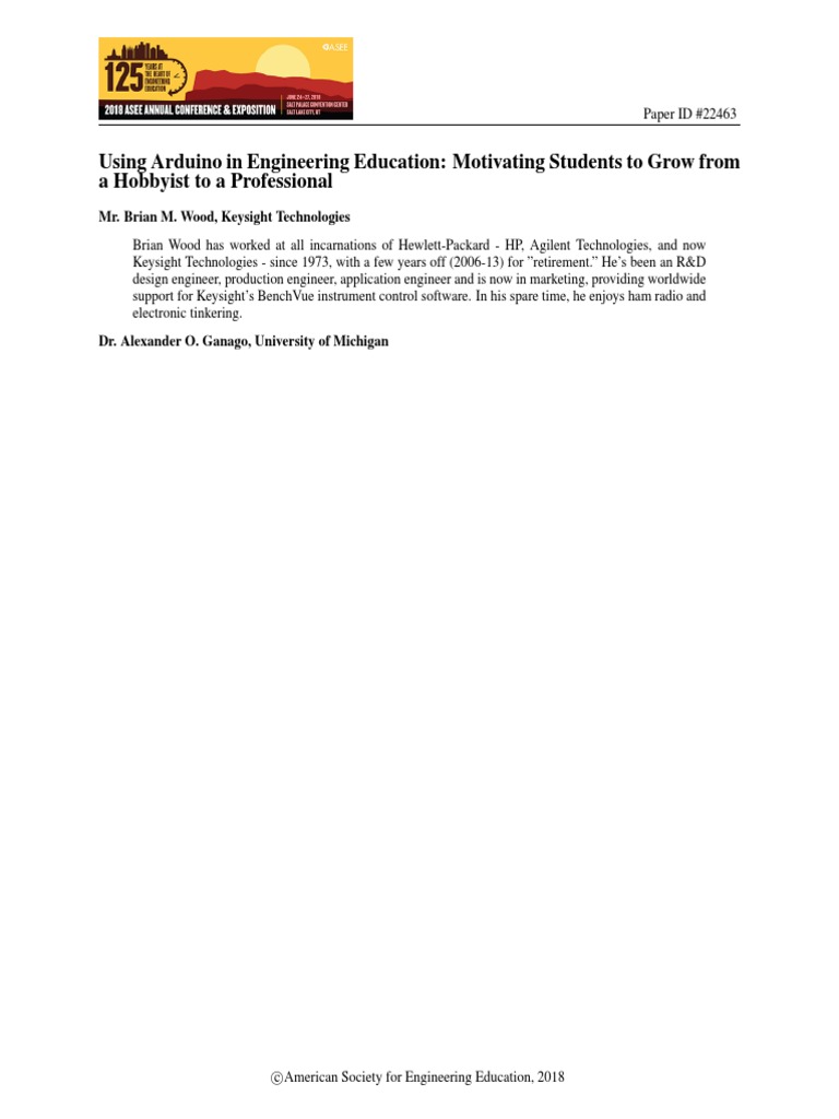 Using Arduino in Engineering Education Motivating Students To Grow From A Hobbyist To A ...