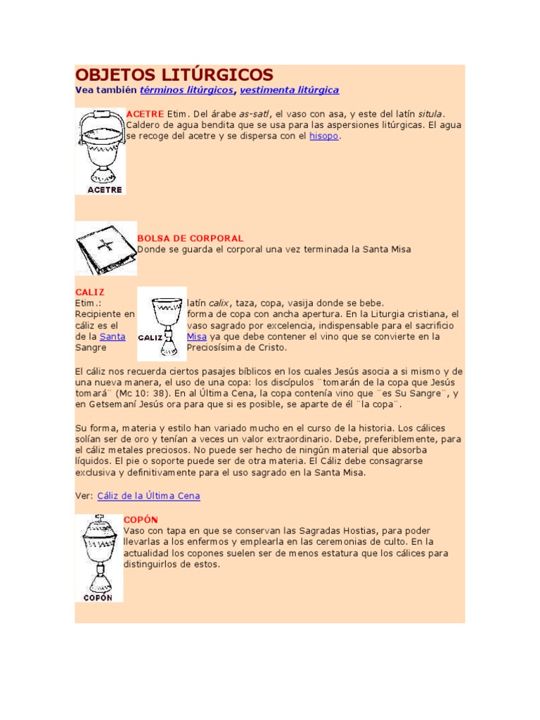 Objetos Litúrgicos | PDF | Misa (liturgia) | eucaristía