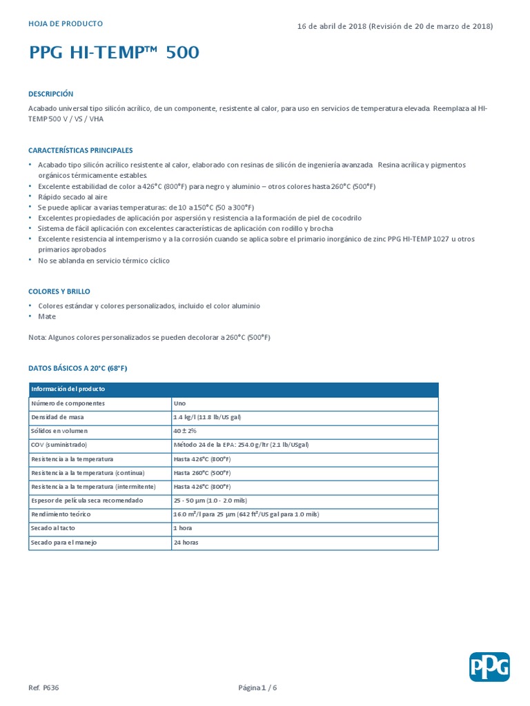 PPG Hi-Temp 500 - Esp | PDF | Corrosión | Aluminio