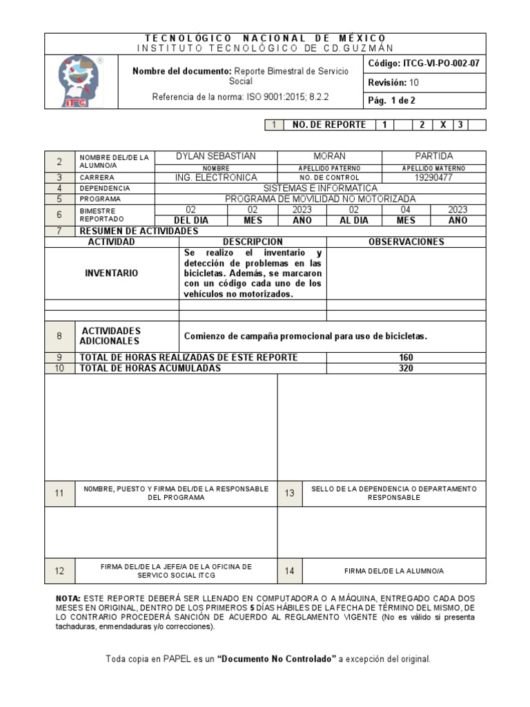 Reporte Bimestral de Servicio Social | PDF | Informática