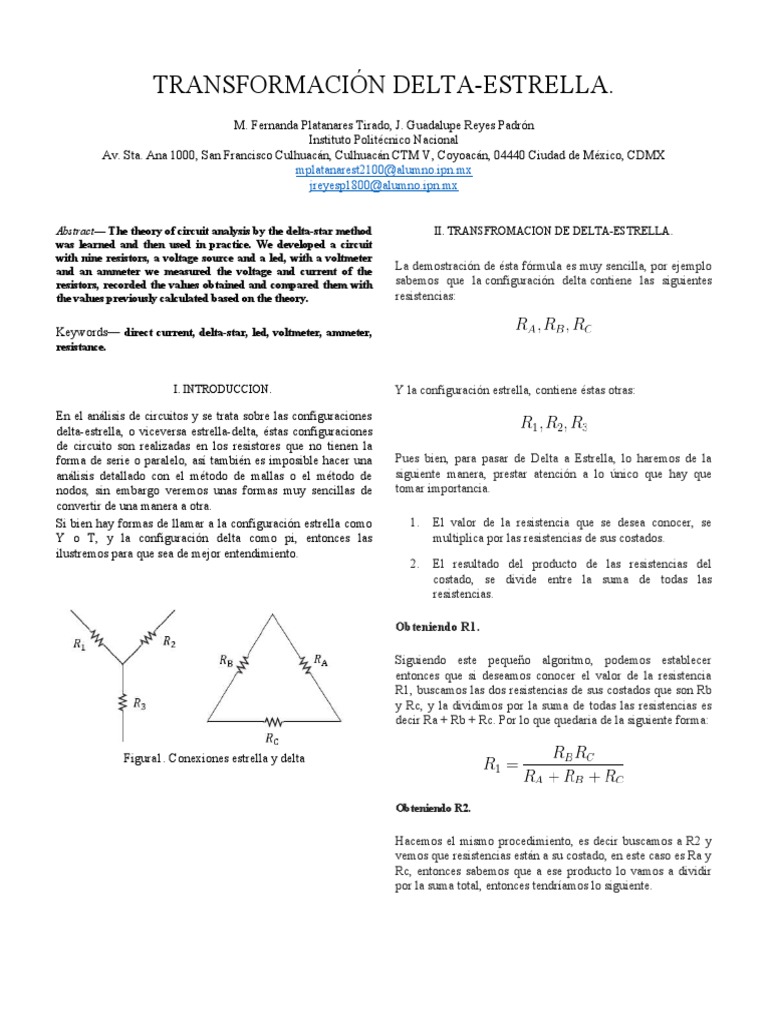 Transformación Delta-Estrella.: Mplatanarest2100@alumno - Ipn.mx ...