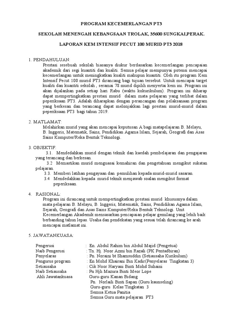 LAPORAN KERTAS KERJA KEM PECUT 100 2019 | PDF