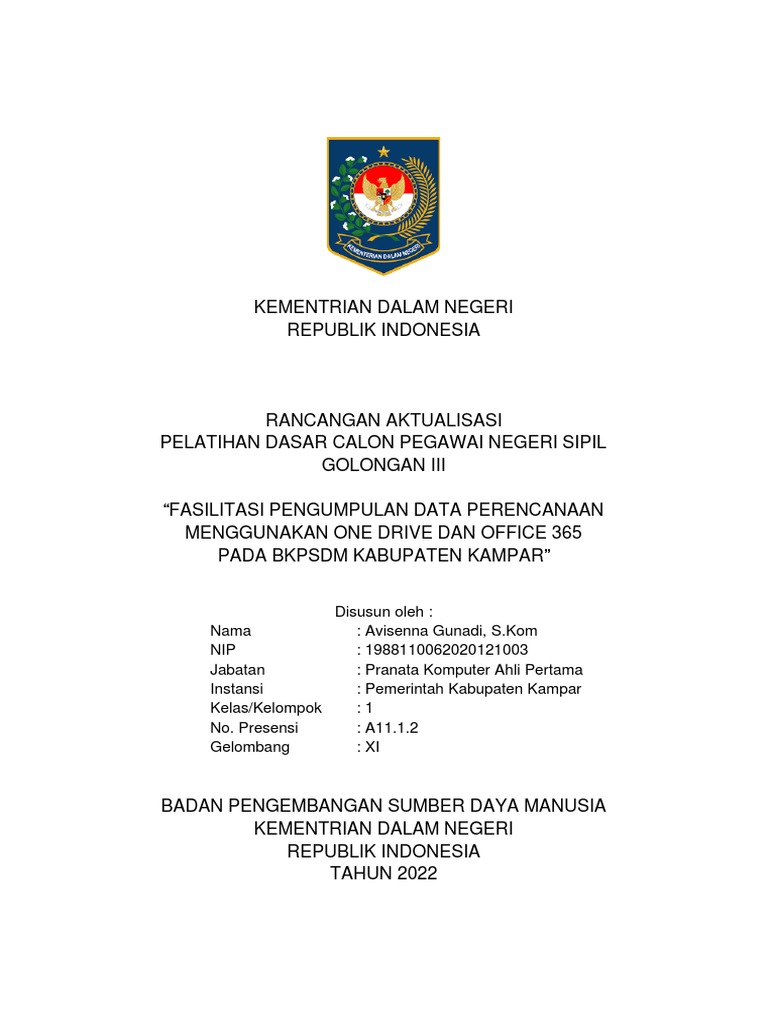 Rancangan Laporan Aktualisasi A11.1.2 Avisenna Gunadi, S.Kom Revisi 1 | PDF