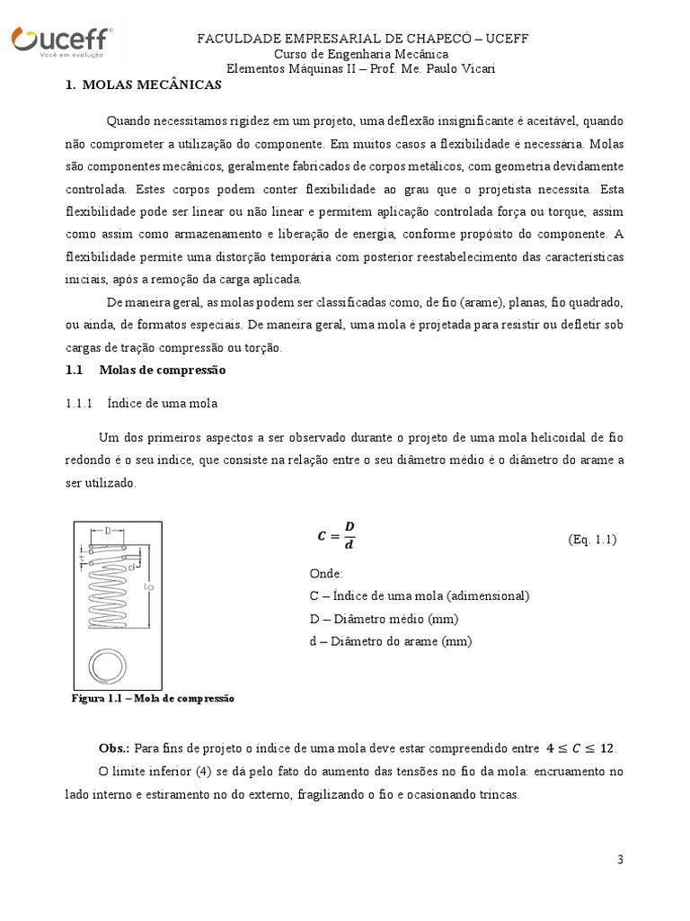1 - Molas Mecânicas | Download grátis PDF | Estresse (Mecânica ...