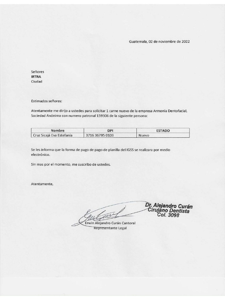 Carta Irtra Estefania Cruz | PDF Carta Irtra Estefania Cruz | PDF
