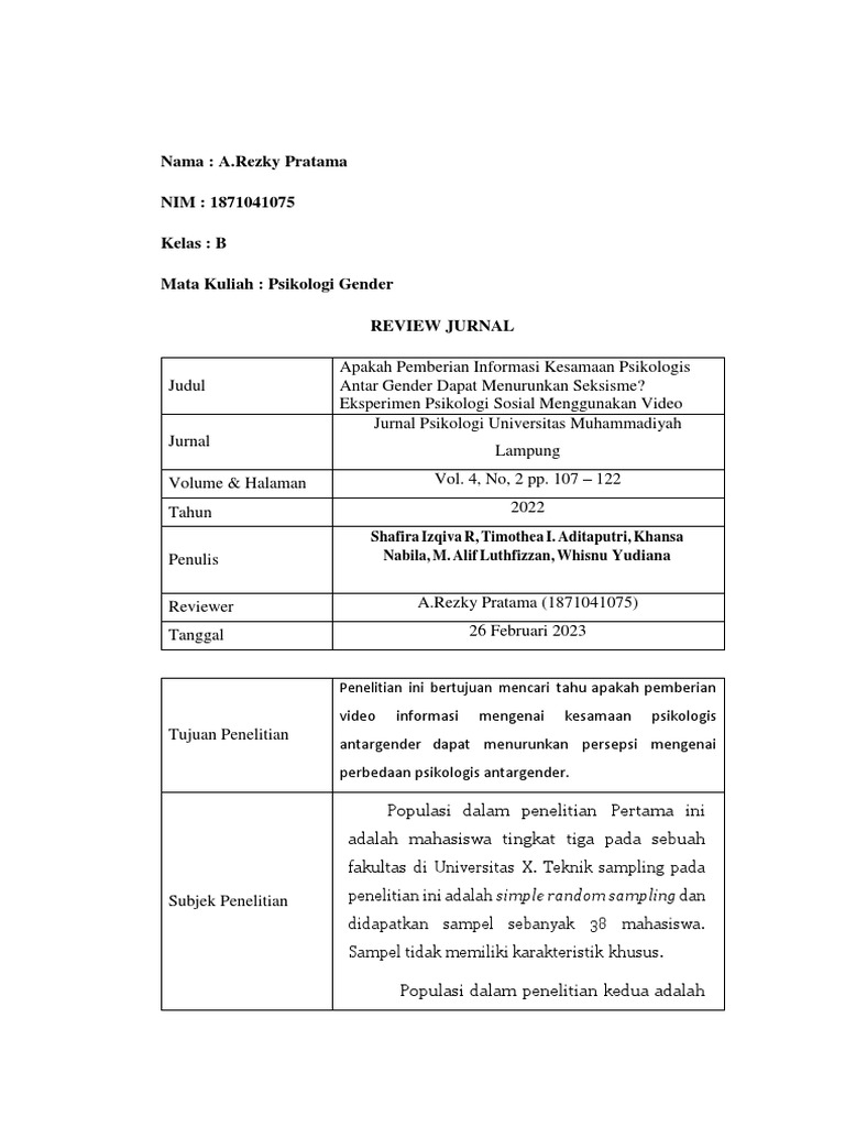 Review Jurnal Psikologi Gender | PDF