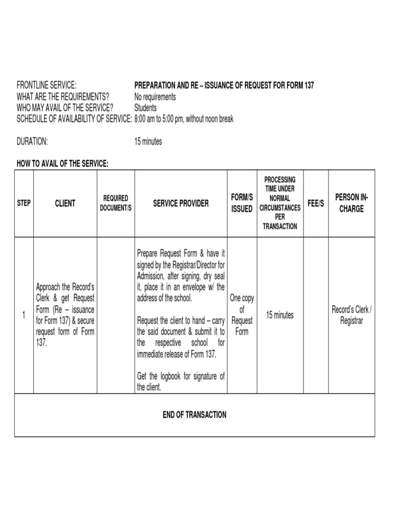 Preparation and Re - Issuance of Request For Form 137: Processing Time ...