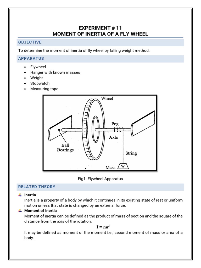 Lab 11 Moment of Inertia of a Fly Wheel | PDF | Physical Quantities | Motion (Physics)