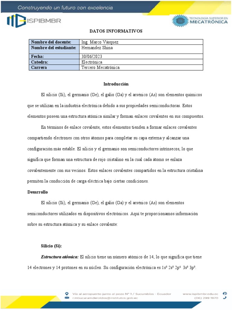 Deber 01 | PDF | Enlace covalente | Germanio