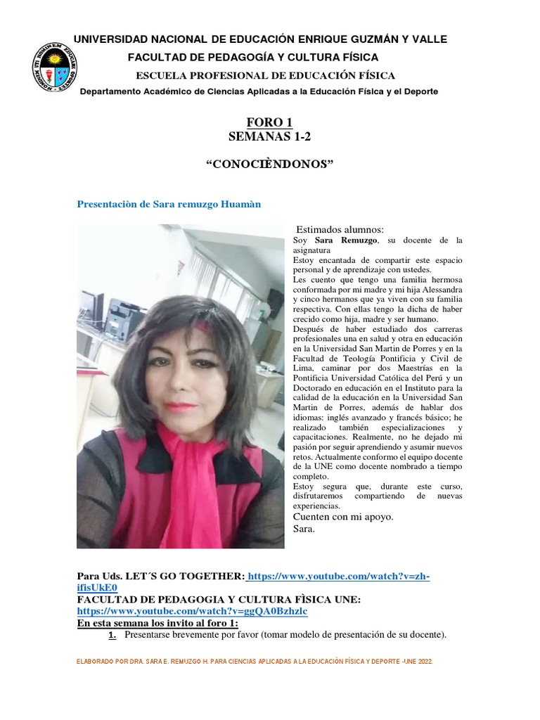 FORO 1-.SEM 1-2-DESARROLLO yAPRENDIZAJE MOTOR - UNE - .SARA REMUZGO | PDF | Maestros | Universidad