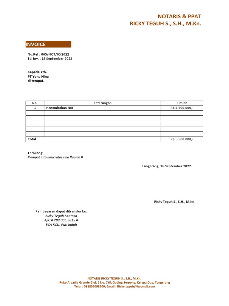 065 Invoice NIB PT Yong Ning | PDF
