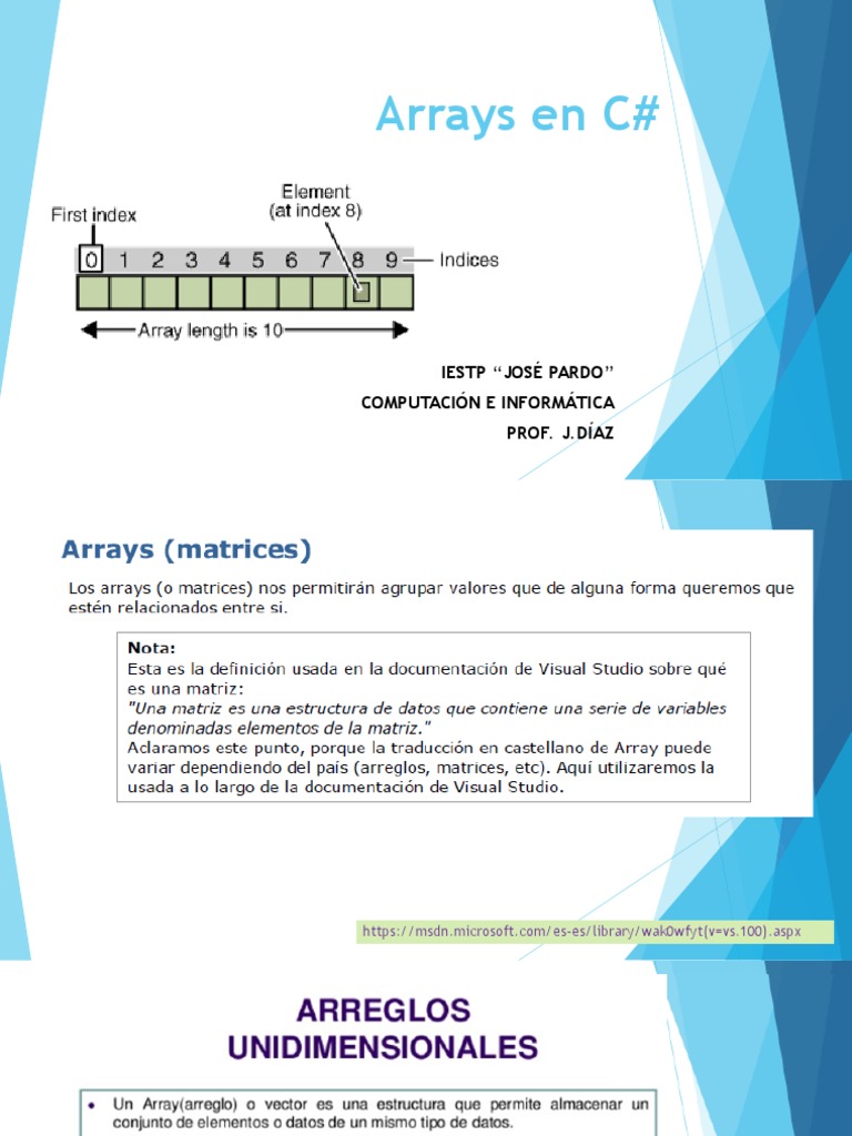 Arrays en C# | PDF | C Sharp (lenguaje de programación) | Ciencias de la Computación