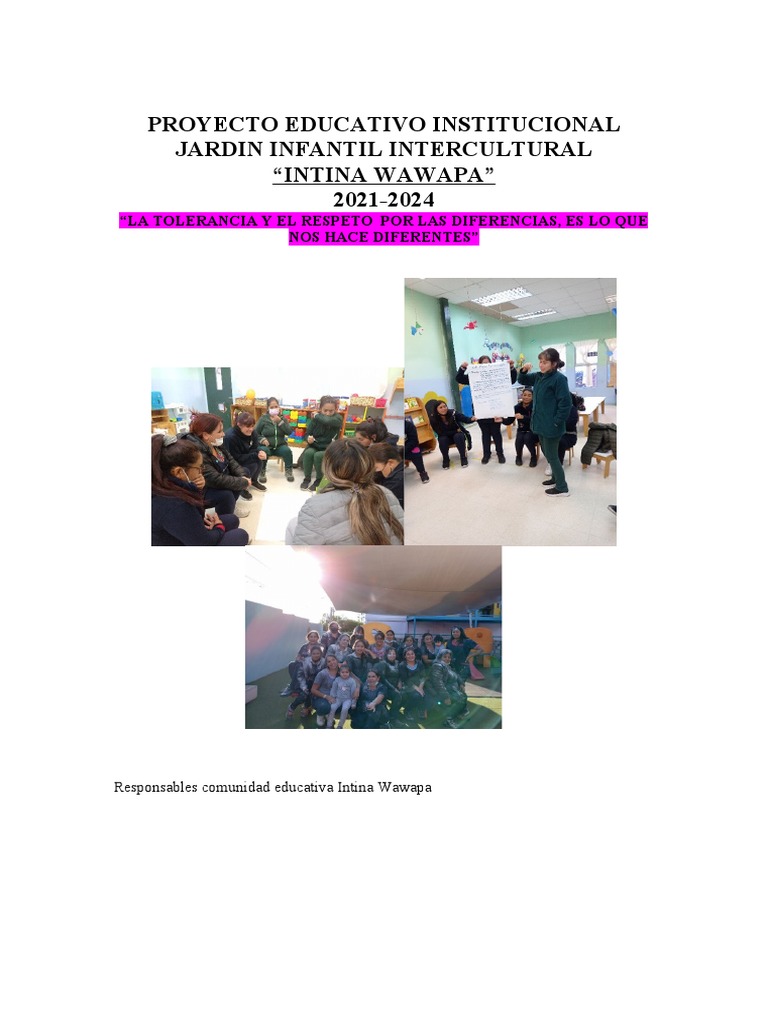 Proyecto Educativo Jardín Intina Wawapa | PDF | Plan de estudios ...