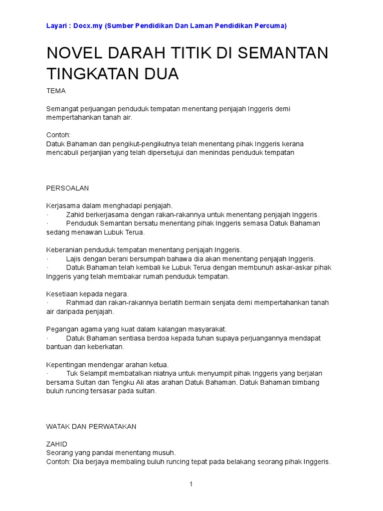 Novel Darah Titik Di Semantan Tingkatan Dua | PDF Novel Darah Titik Di Semantan Tingkatan Dua | PDF