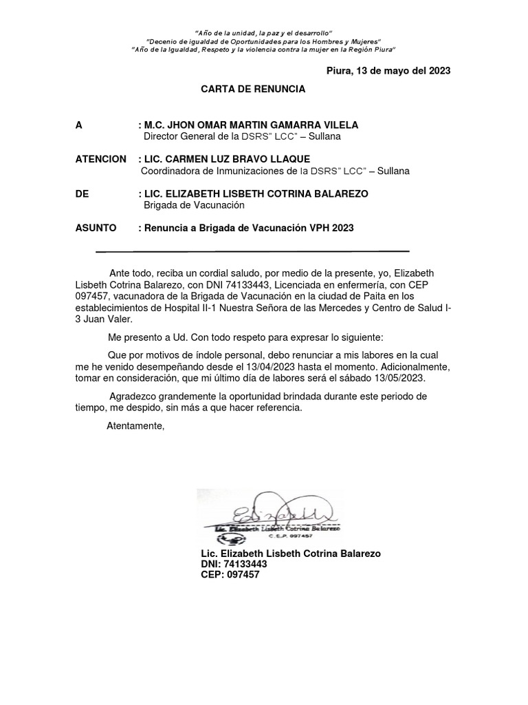 Carta de Renuncia Formal en España | PDF
