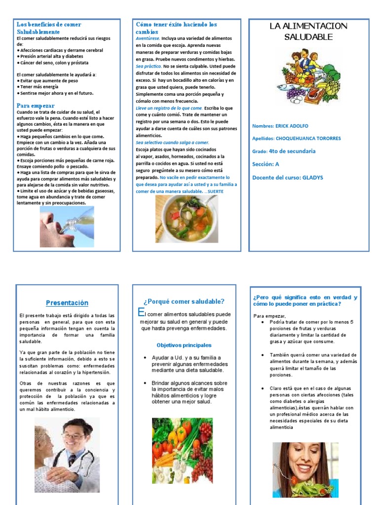 Triptico de Alimentacion Saludable 2 | PDF | Alimentos | Dieta saludable