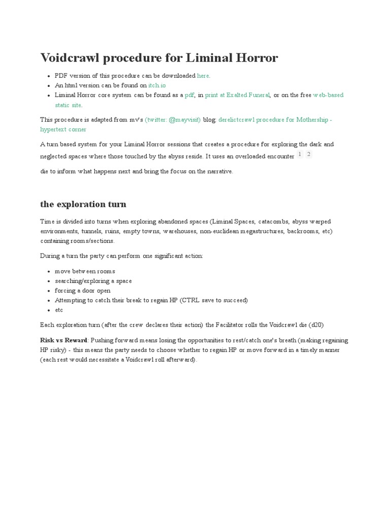 Voidcrawl Procedure For Liminal Horror | PDF