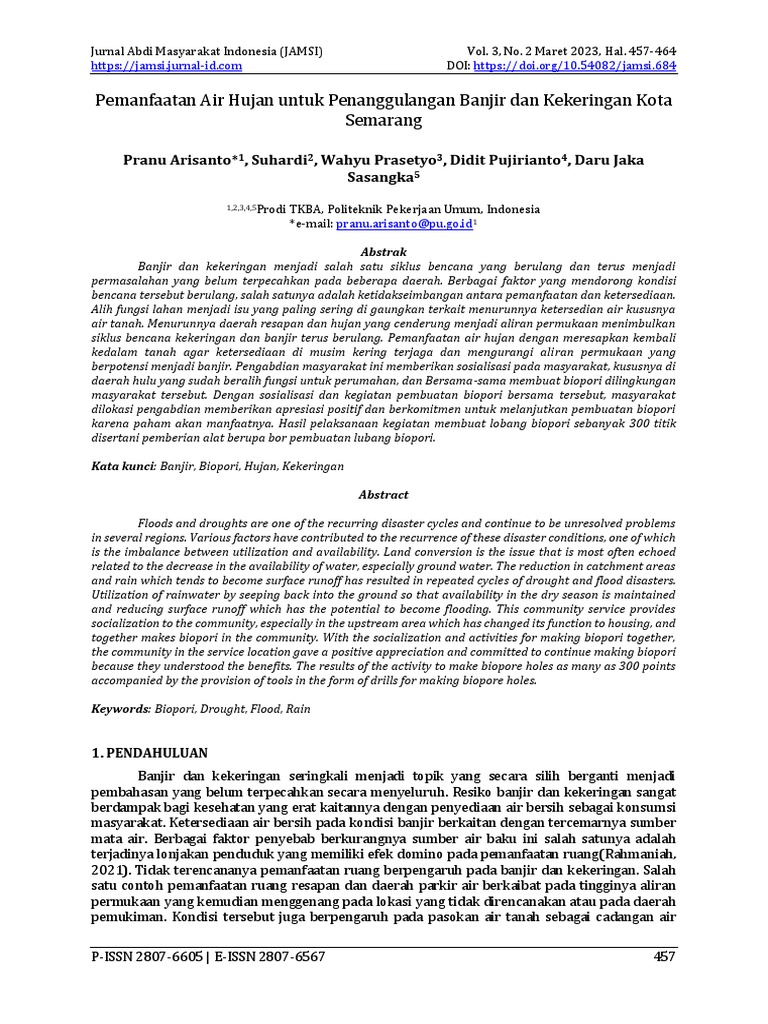 Pemanfaatan Air Hujan Untuk Penanggulangan Banjir | PDF