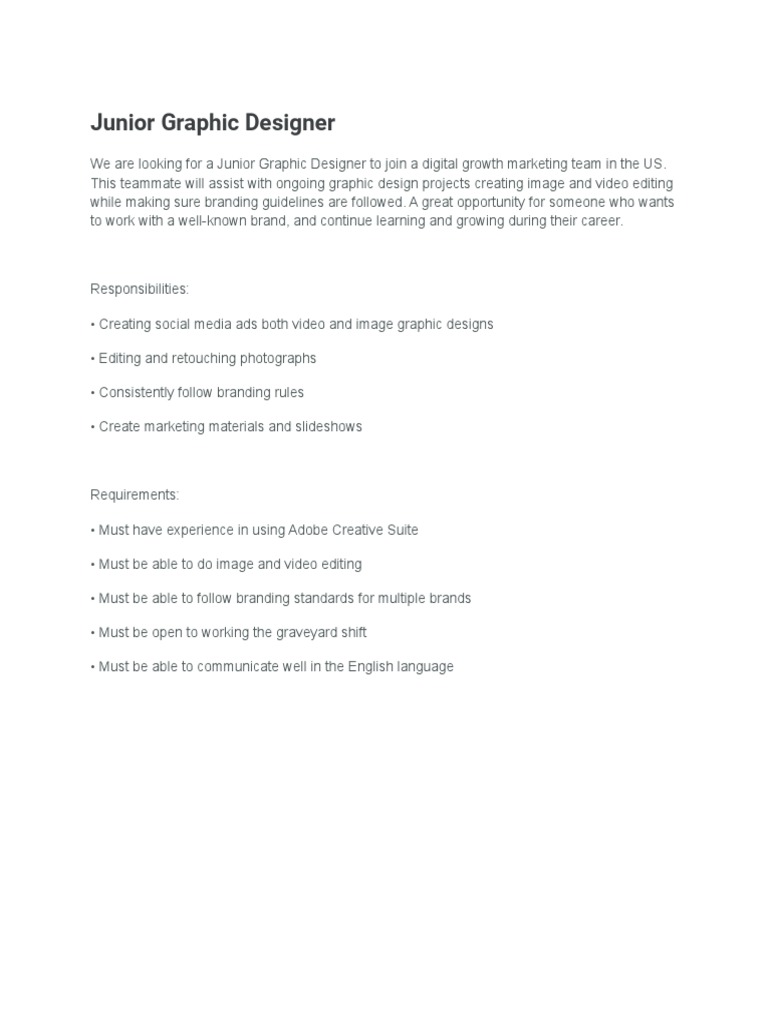 Junior Graphic Designer Job US | PDF