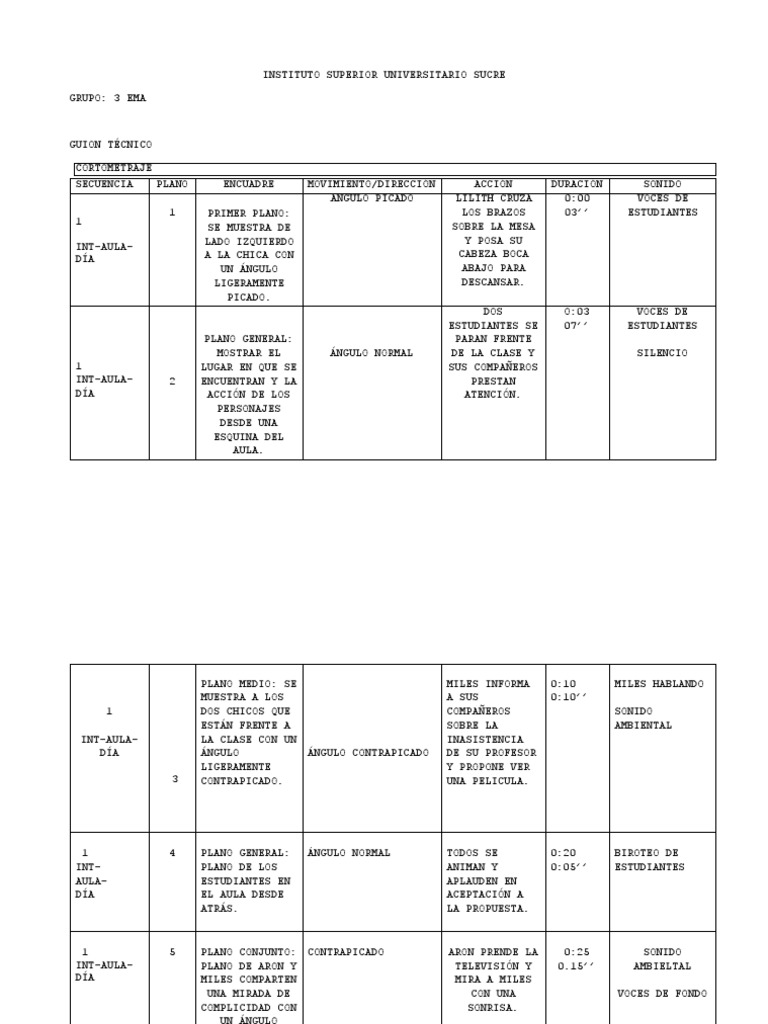 Guion Tecnico PLANTILLA | PDF