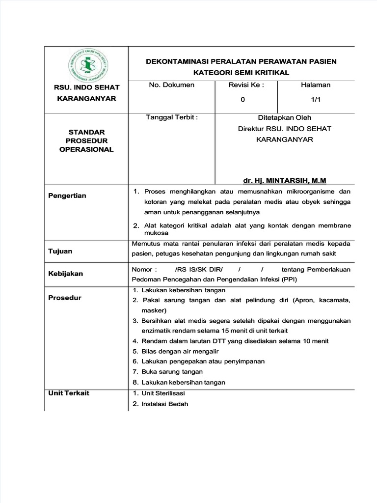 PDF Spo Dekontaminasi Peralatan Semi Kritikal Compress | PDF | Sains & Matematika