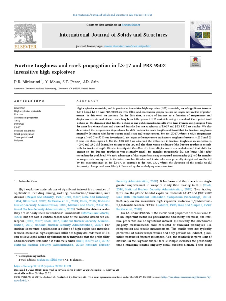 Fracture Toughness and Crack Propagation in LX-17 and PBX 9502 ...